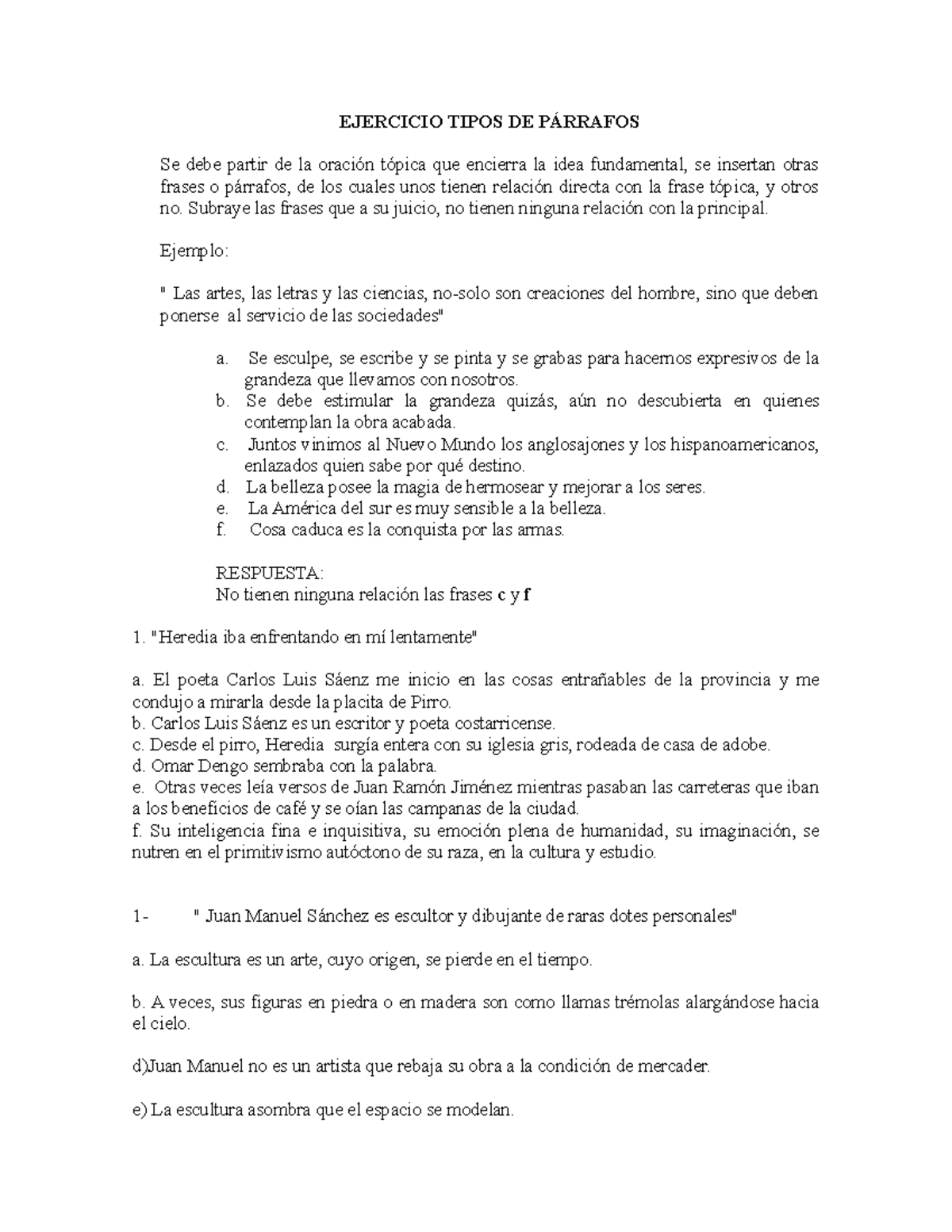 Ejercicio sobre Tipos de Párrafos: Identificación y Análisis - Studocu