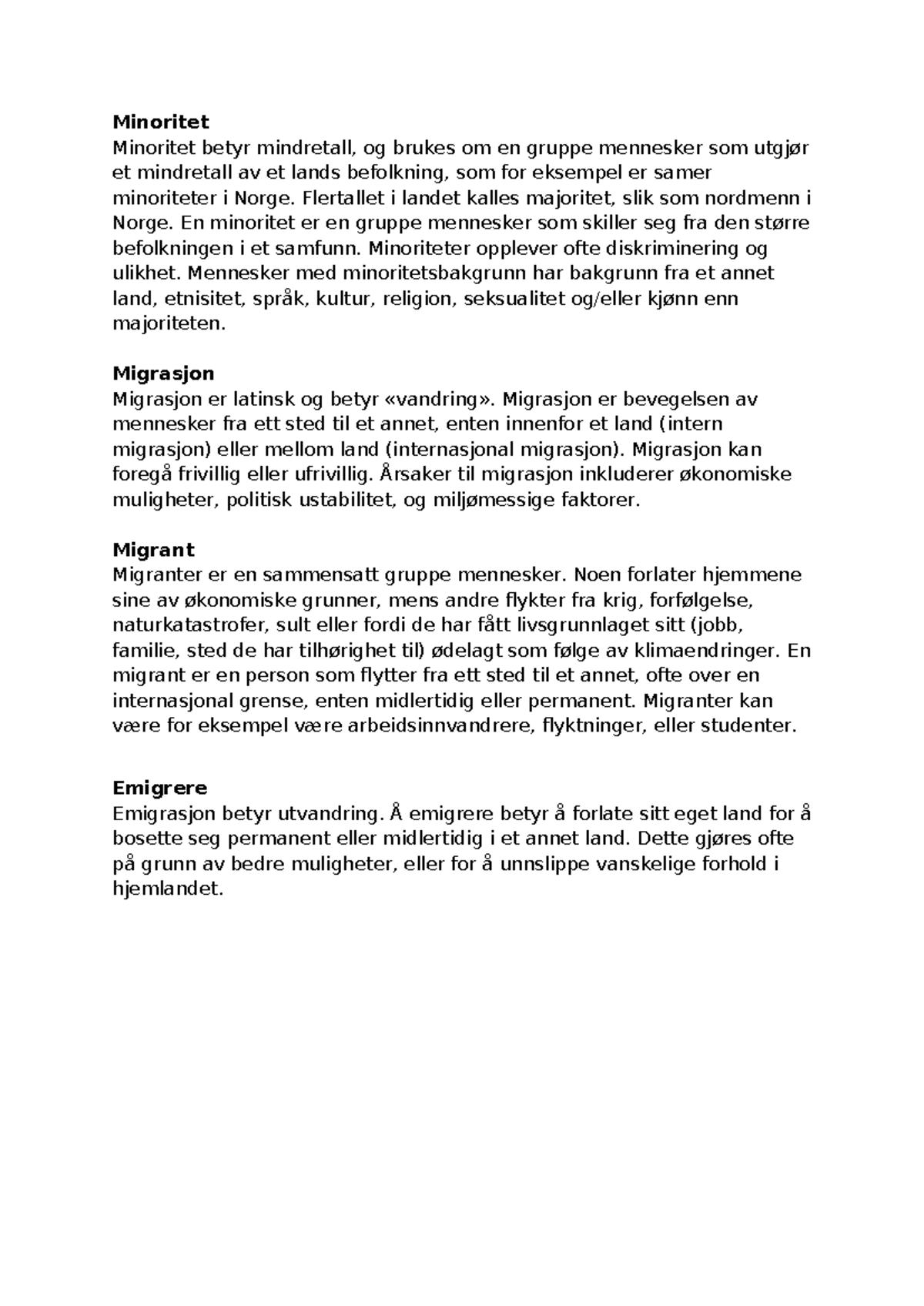 Migrasjon: Notater og Oppgaver om Minoriteter og Kulturell Identitet ...