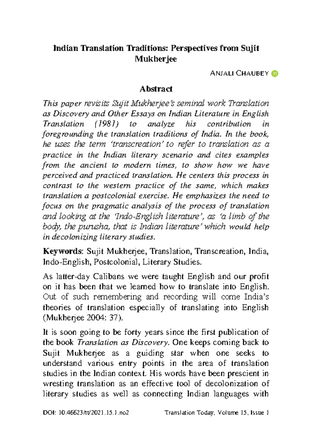Translation Traditions in India: Insights from Sujit Mukherjee - TT 15. ...