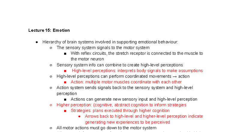 PS263 Lecture 15: Emotion Hierarchy in Brain Systems and Behavior - Studocu