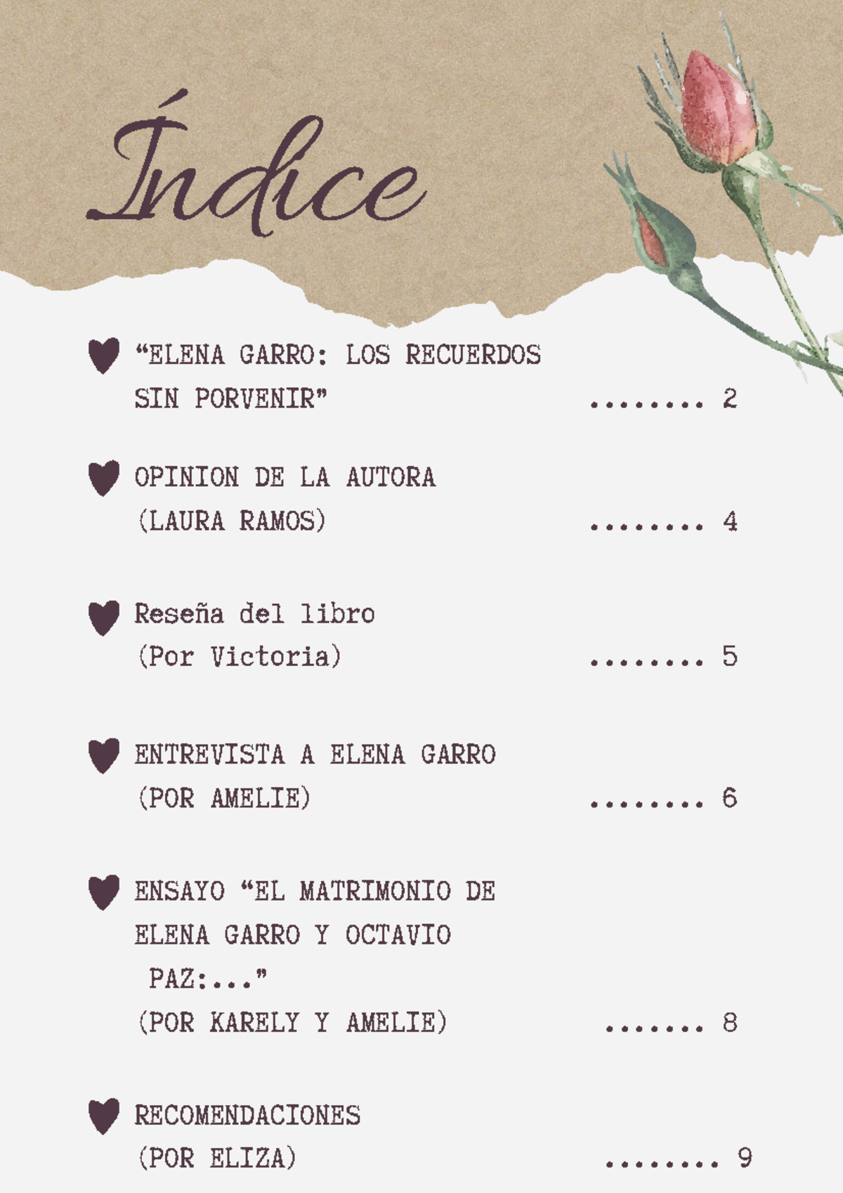 Documento A4 Índice Proyecto Floral Marrón y Beige - Composición ...