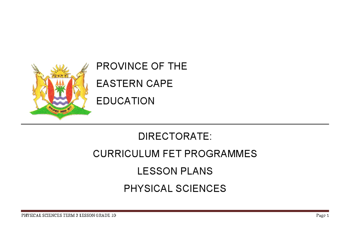 Grade 10 Physical Sciences Term 3 Lesson Plans - Studocu