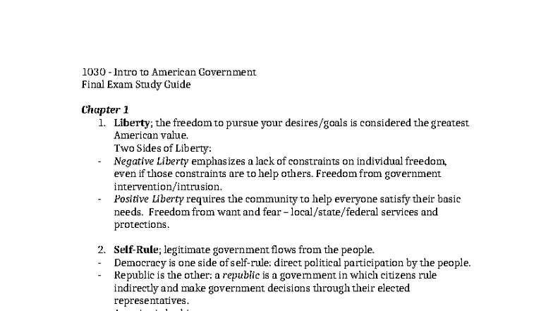 1030 - Intro to American Government: Comprehensive Final Exam Study ...