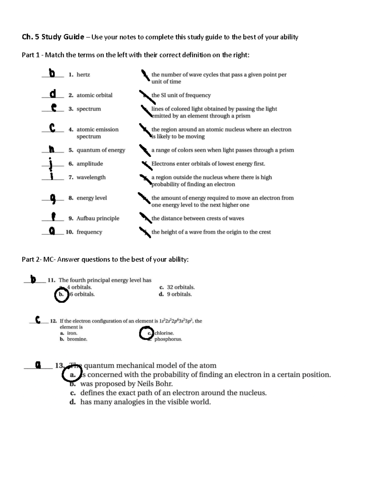 Ch. 5 Study Guide: Energy Levels, Sublevels, and Orbitals - Studocu