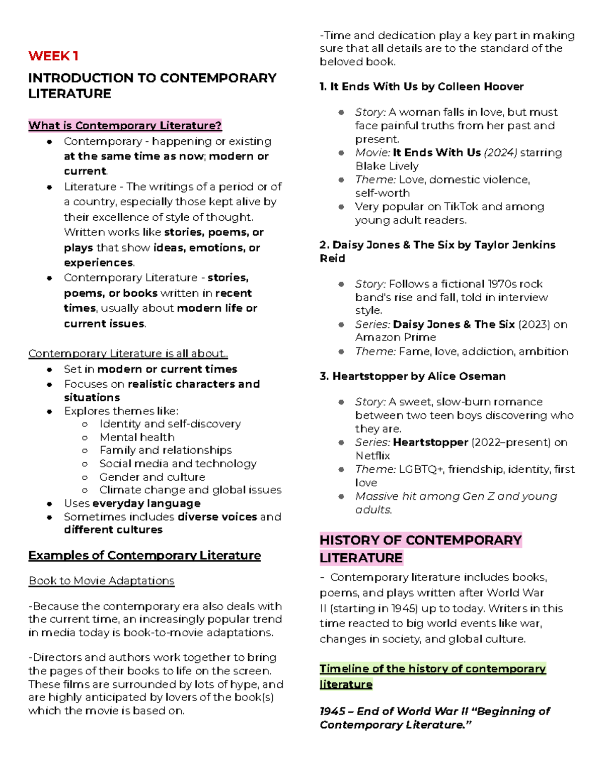 ENGL 514 Week 1: Introduction to Contemporary Literature - Studocu