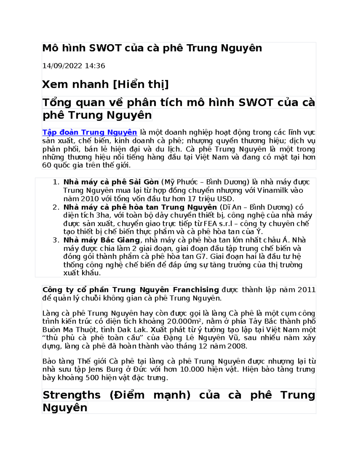 Phân Tích SWOT Cà Phê Trung Nguyên: Điểm Mạnh, Yếu, Cơ Hội & Thách Thức ...
