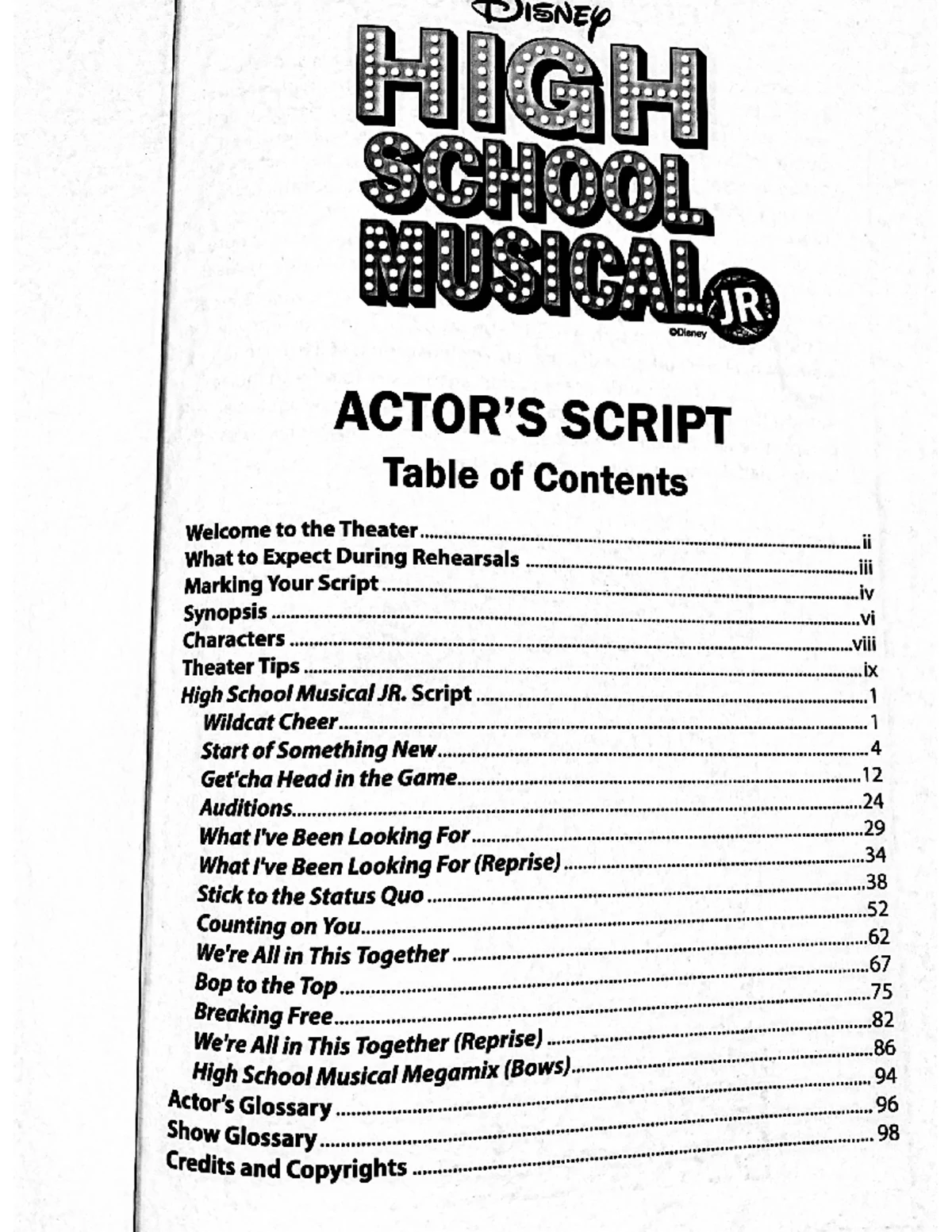 High School Musical Jr Script - DISNEY JR SCRIPT Table of Contents ...