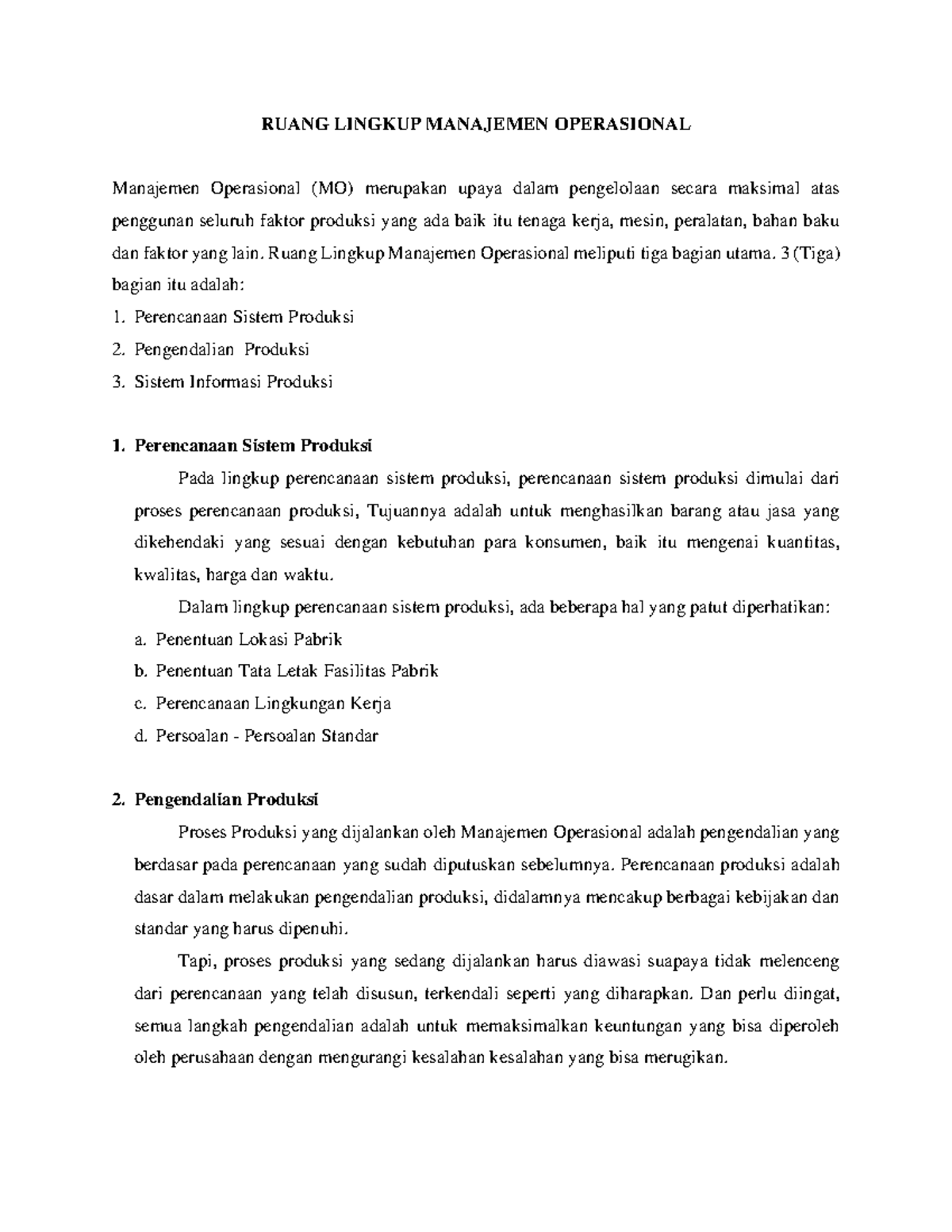 Ruang Lingkup Manajemen Operasional: Analisis Produksi dan Kontrol ...