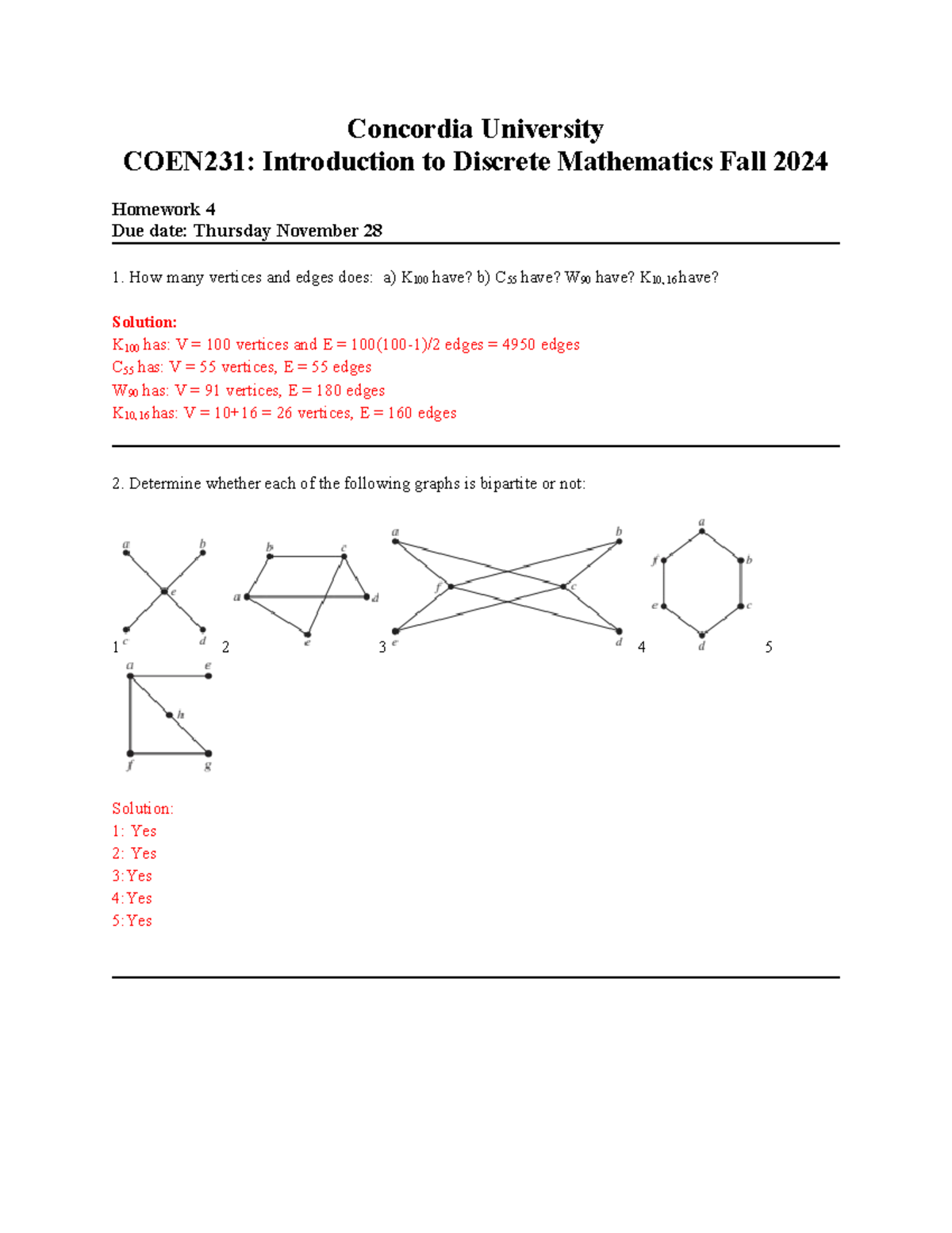 Concordia University COEN231: Discrete Math Fall 2024 Homework 4 ...