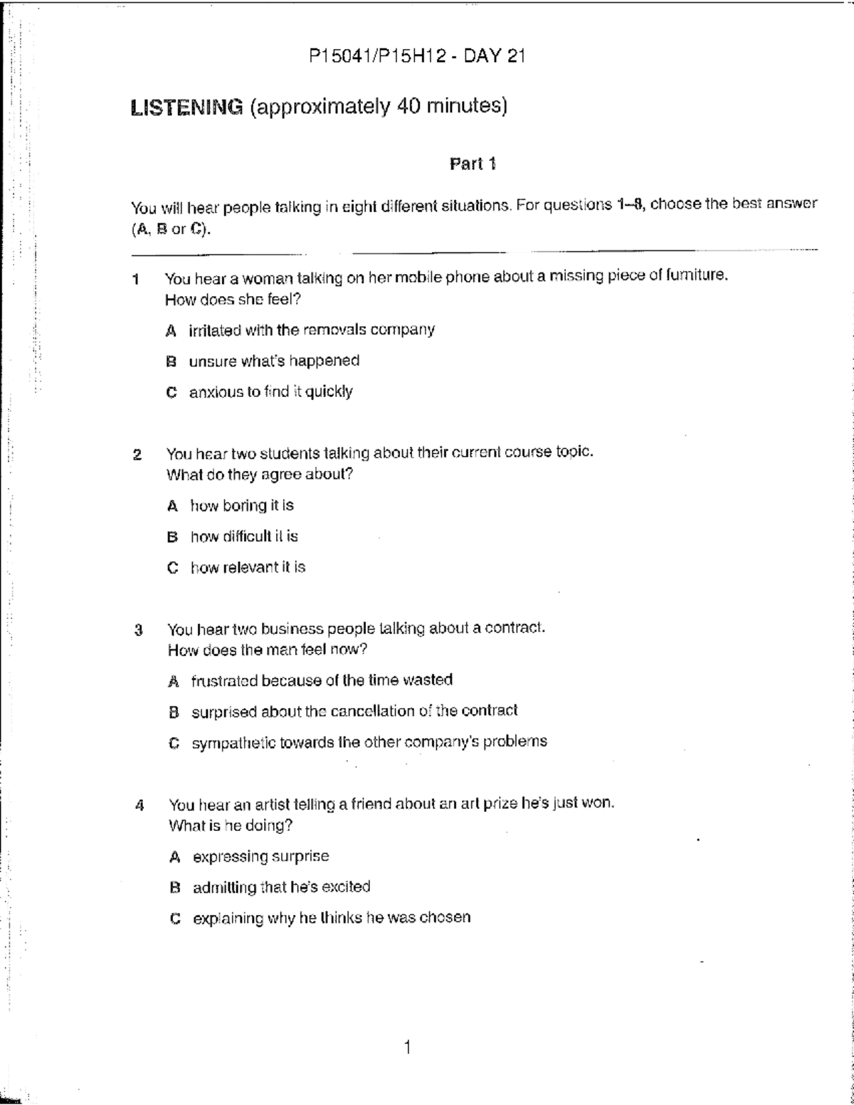 Day 21 Listening - English Listening Practice (Part 1 & 3) - Studocu