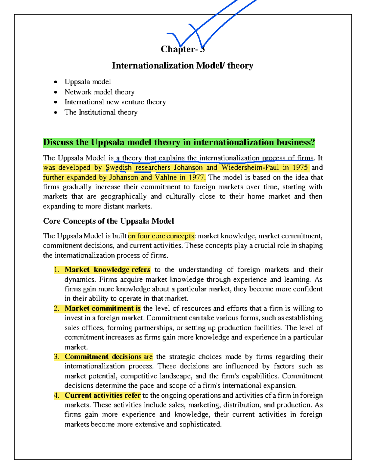 IB-Ch-3: The Uppsala, Network, INV, and Institutional Theories in - Studocu