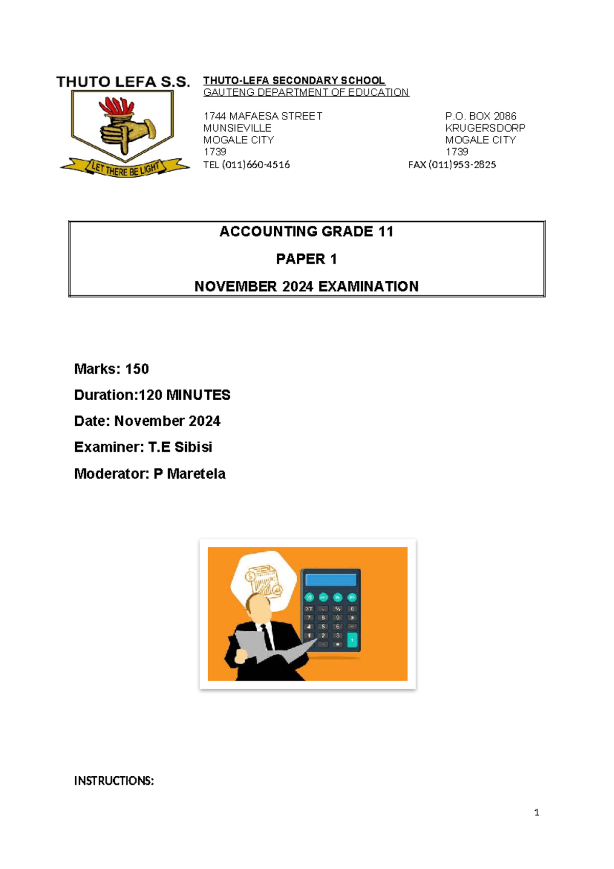 Accounting Grade 11 Paper 1 Final Exam November 2024 - Studocu