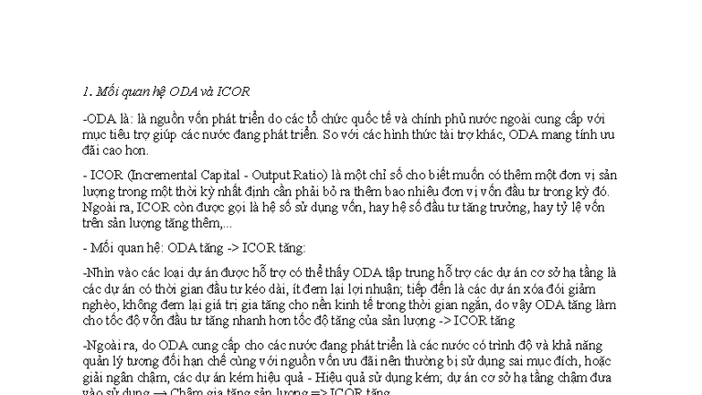 Mối quan hệ giữa ODA và ICOR trong Đầu Tư Phát Triển - Studocu