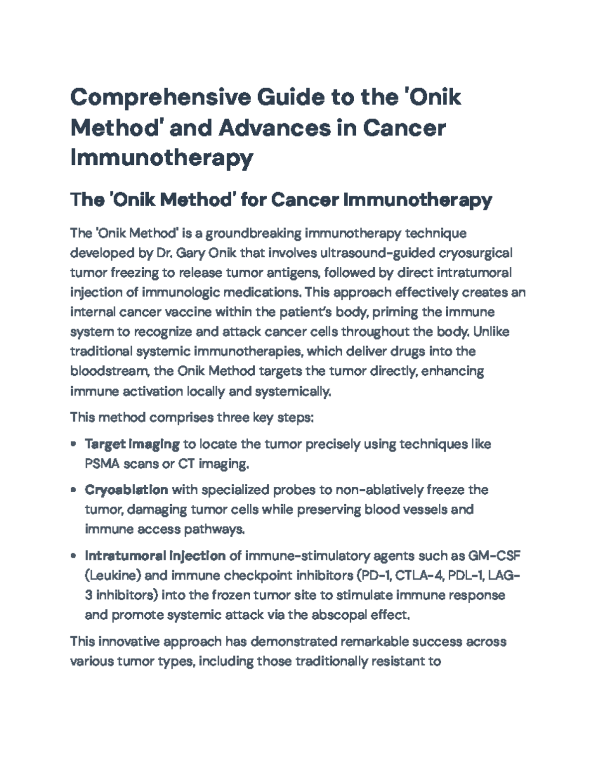 Comprehensive Overview of the Onik Method in Cancer Immunotherapy - Studocu