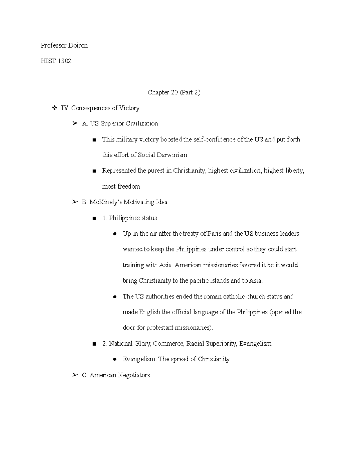 HIST 1302 Chapter 20: US Imperialism and Diplomacy Insights - Studocu