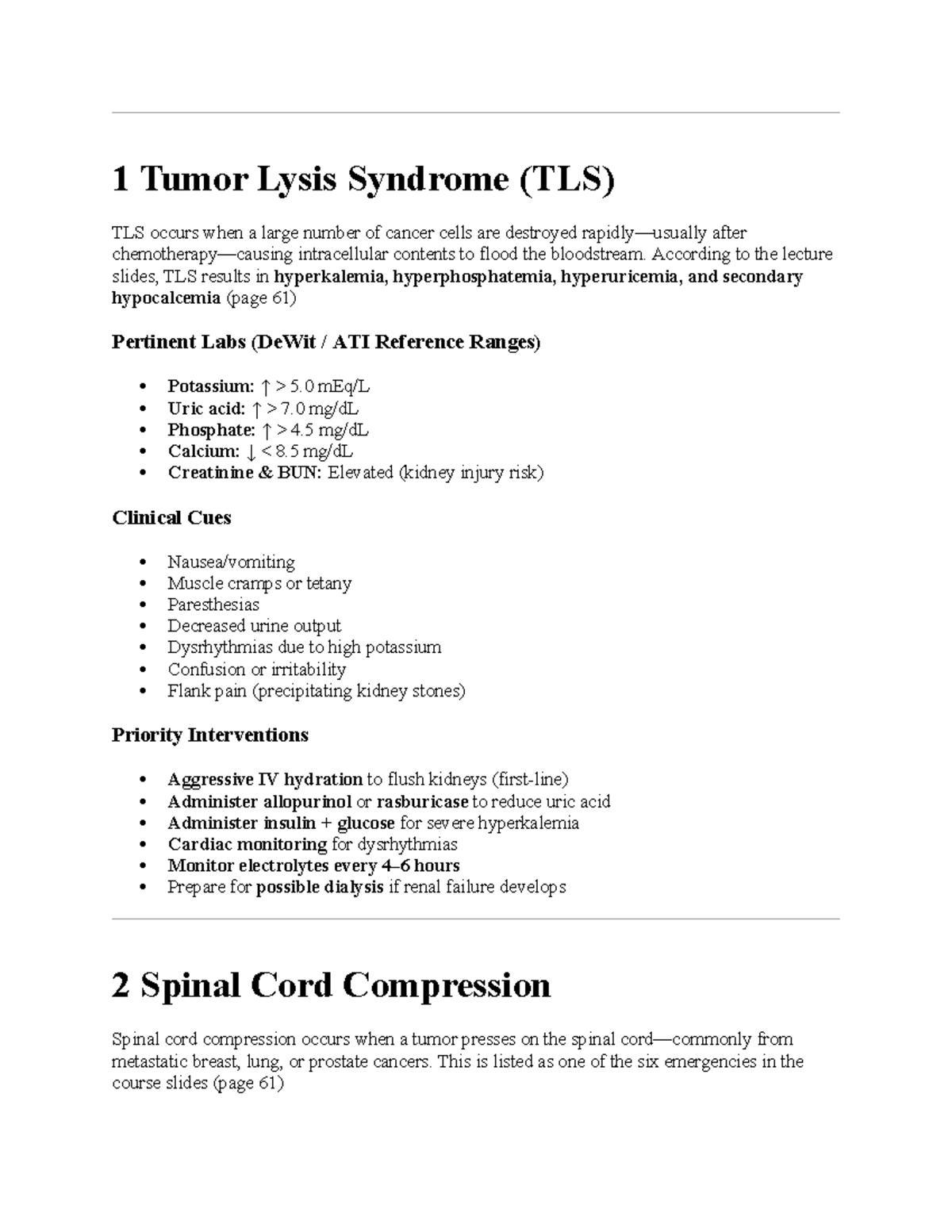 Oncologic Emergencies Study Guide (Week 4) - Key Insights and ...