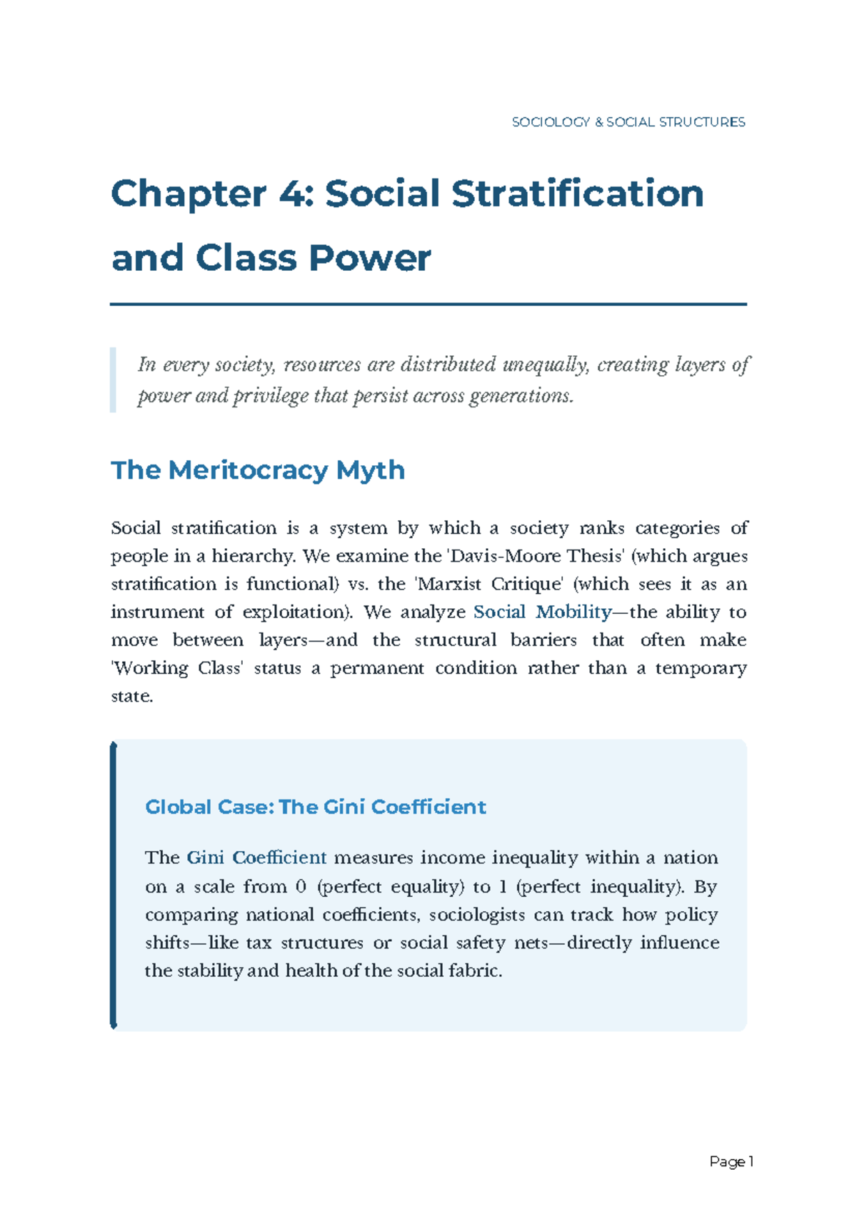 SOCIOLOGY 101 Chapter 4: Social Stratification & Class Power - Studocu