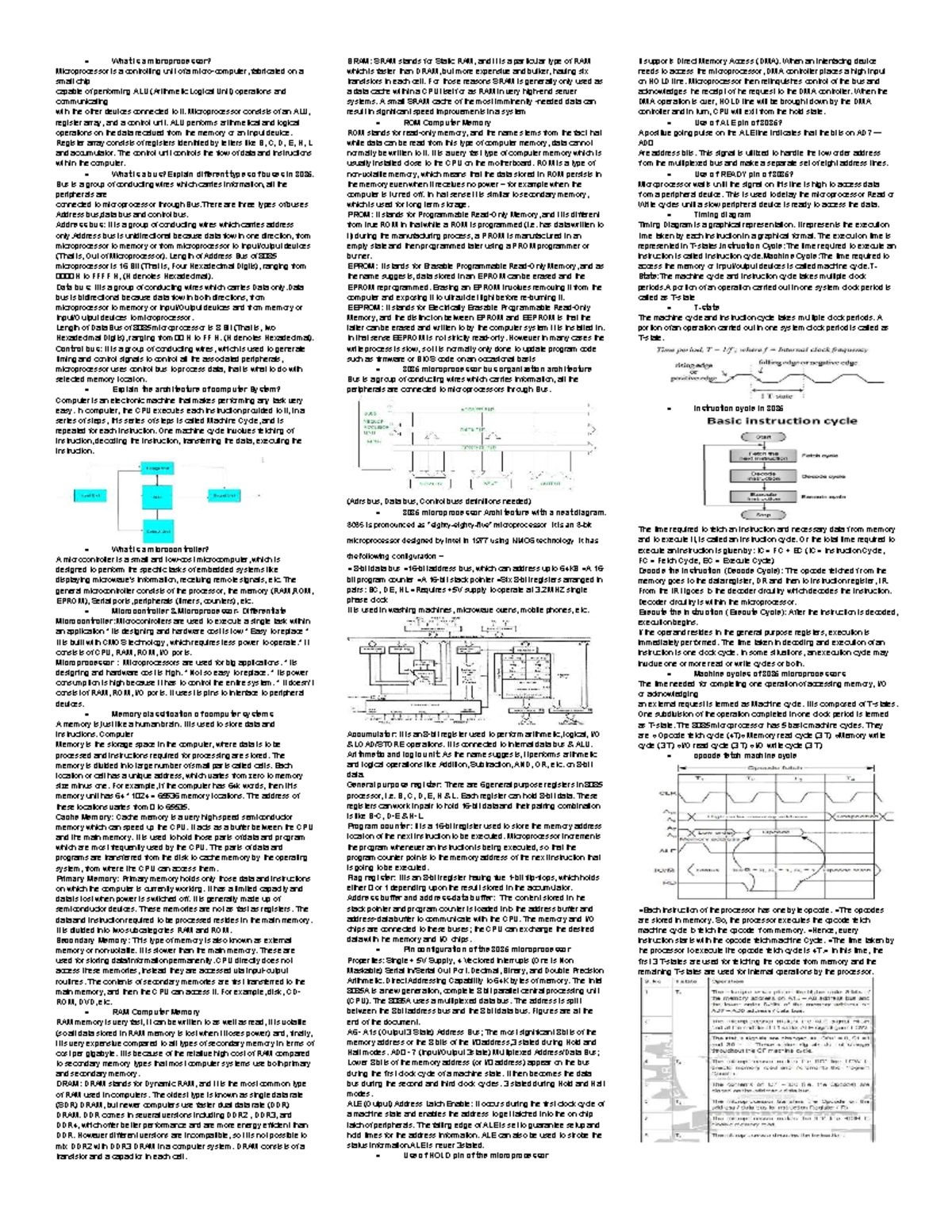 Microprocessor and Memory Architecture: Study Notes for CS101 - Studocu