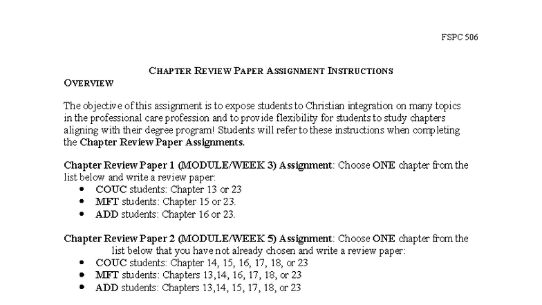 FSPC 506 Chapter Review Paper Assignment Guidelines and Instructions ...