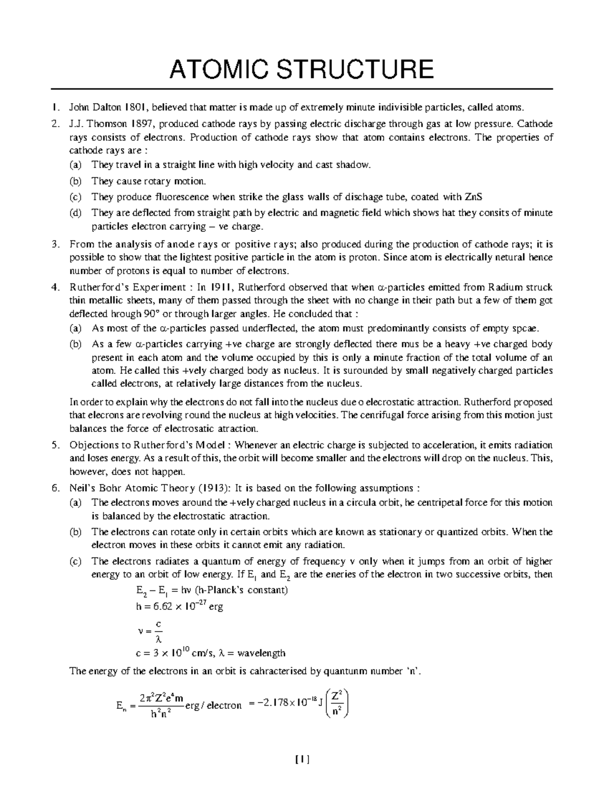 ATOMIC STRUCTURE: Key Concepts and Theories Overview - Studocu