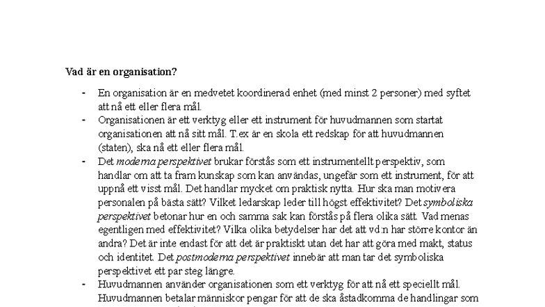 Instuderingsfrågor om Organisationer och Ledarskap - Kurskod: OGL101 ...