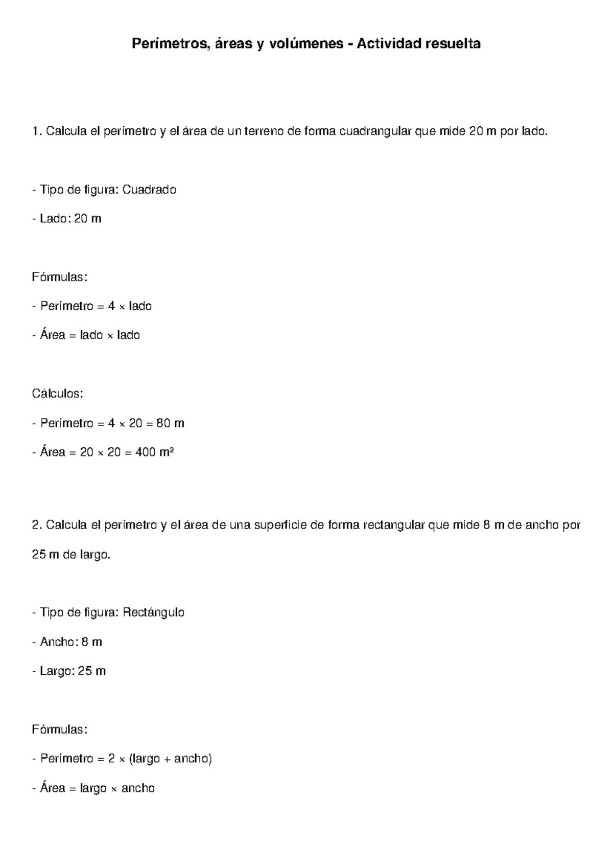 Actividad Resuelta: Perímetros y Áreas de Figuras Geométricas - Studocu