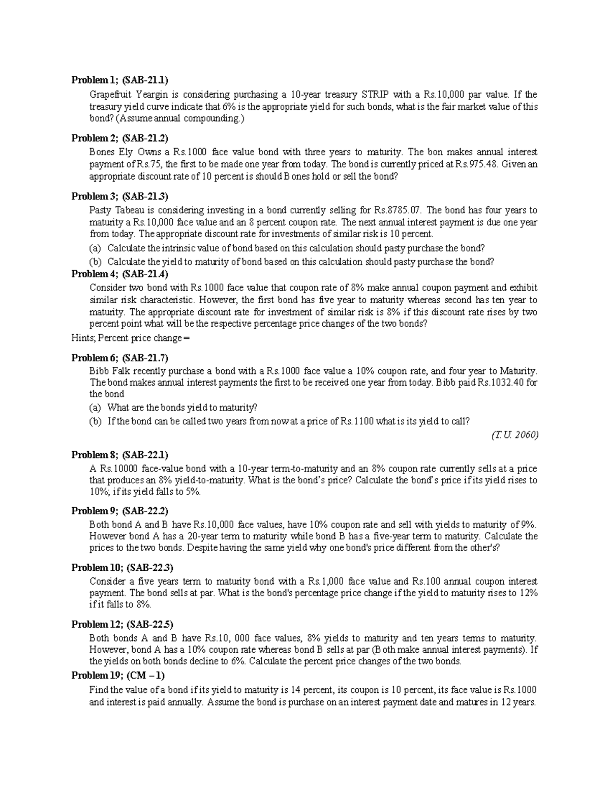 BBM 6th Bond Valuation - Comprehensive Problem Set - Studocu