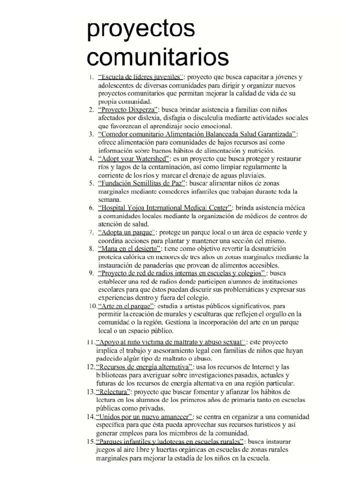 Ejemplos de Proyectos Comunitarios - Capacitación y Asistencia Social ...