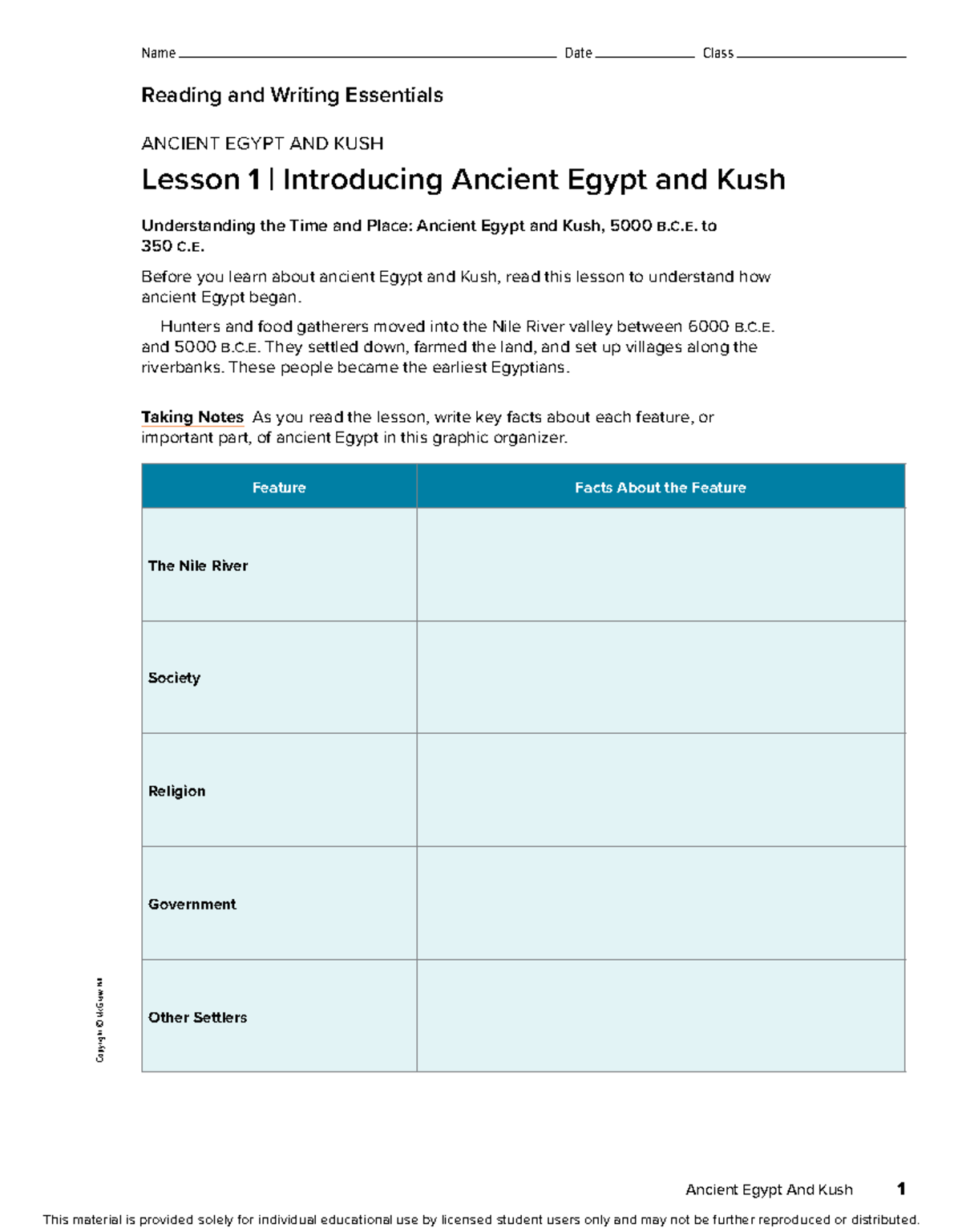 Reading and Writing Essentials: Ancient Egypt and Kush - Lesson 1 - Studocu
