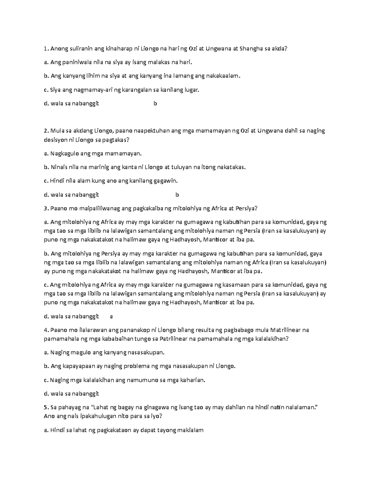 Quarter 3 Reviewer - Anong suliranin ang kinaharap ni Liongo na hari ng ...