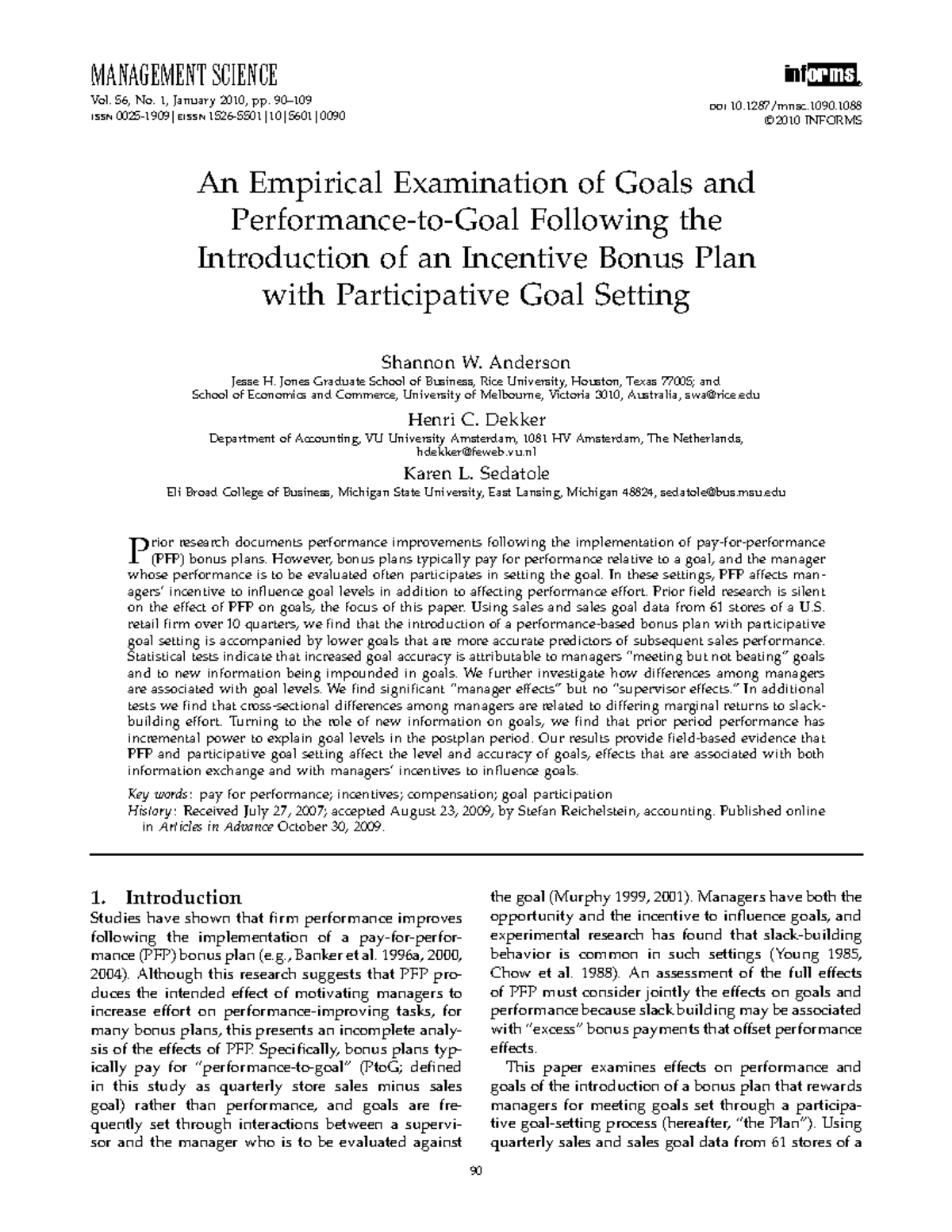 Anderson et al 2009 an empirical examination of goals and performance ...