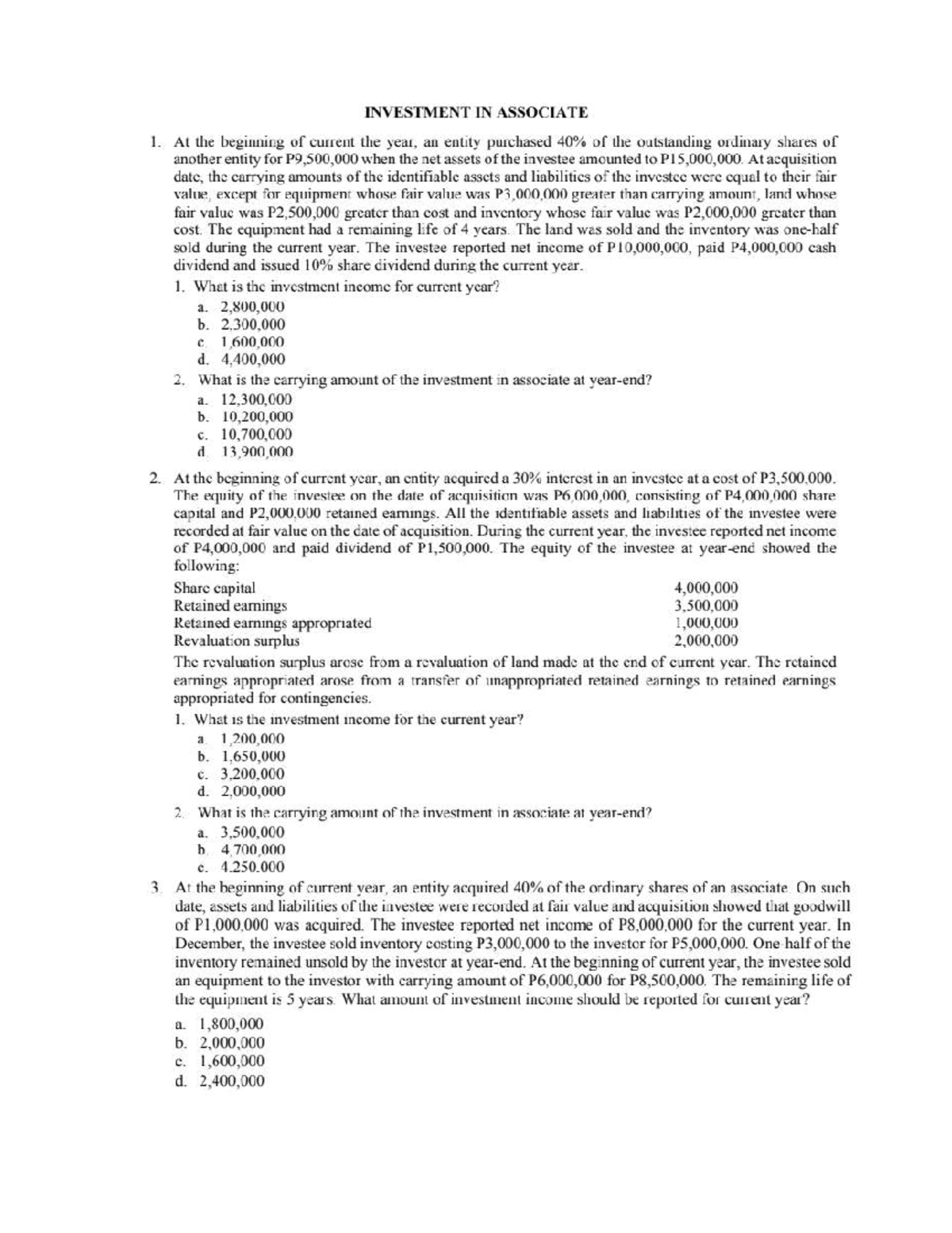 Investment in Associate: Current Year Analysis and Income Calculation ...