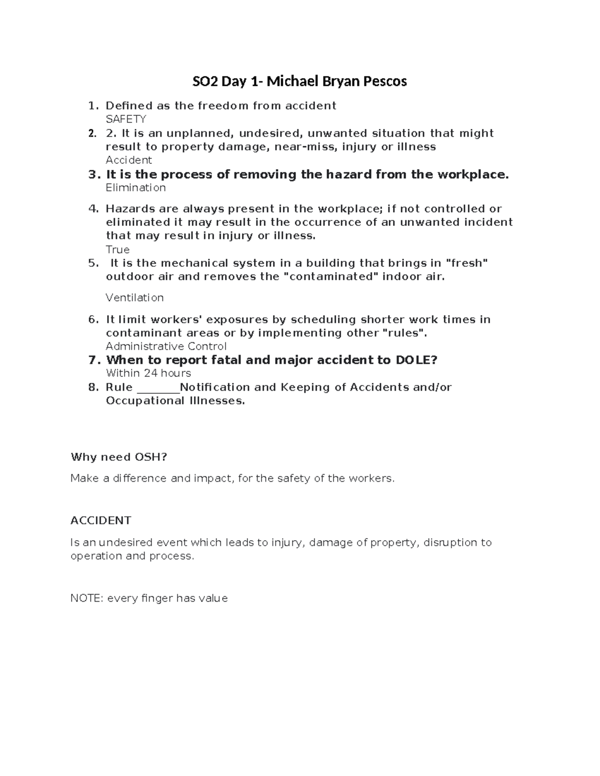 SO2 Day 1 - Introduction to Safety Officer Essentials - Studocu