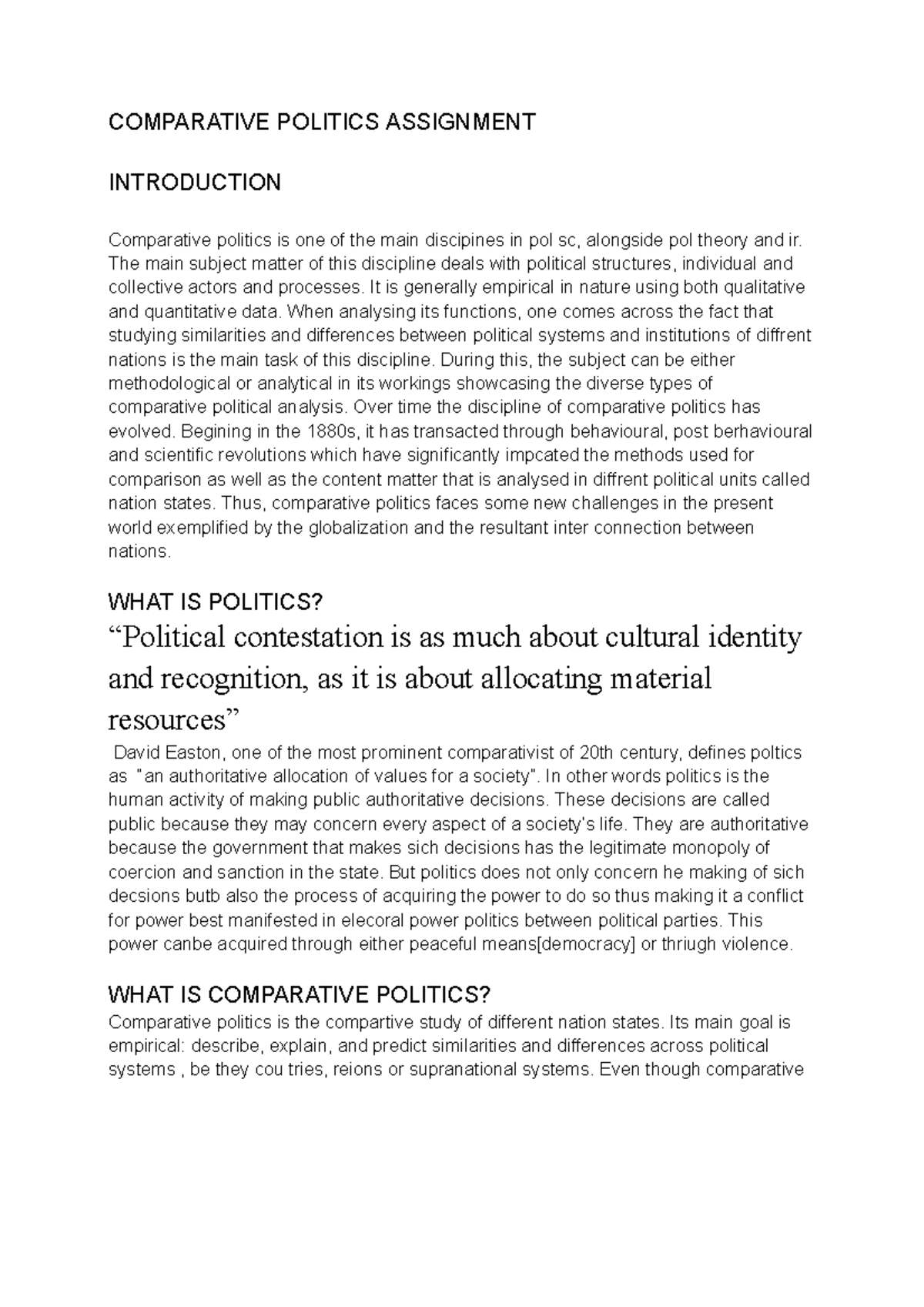 Comparative Politics Assignment: An Introduction to Key Concepts - Studocu