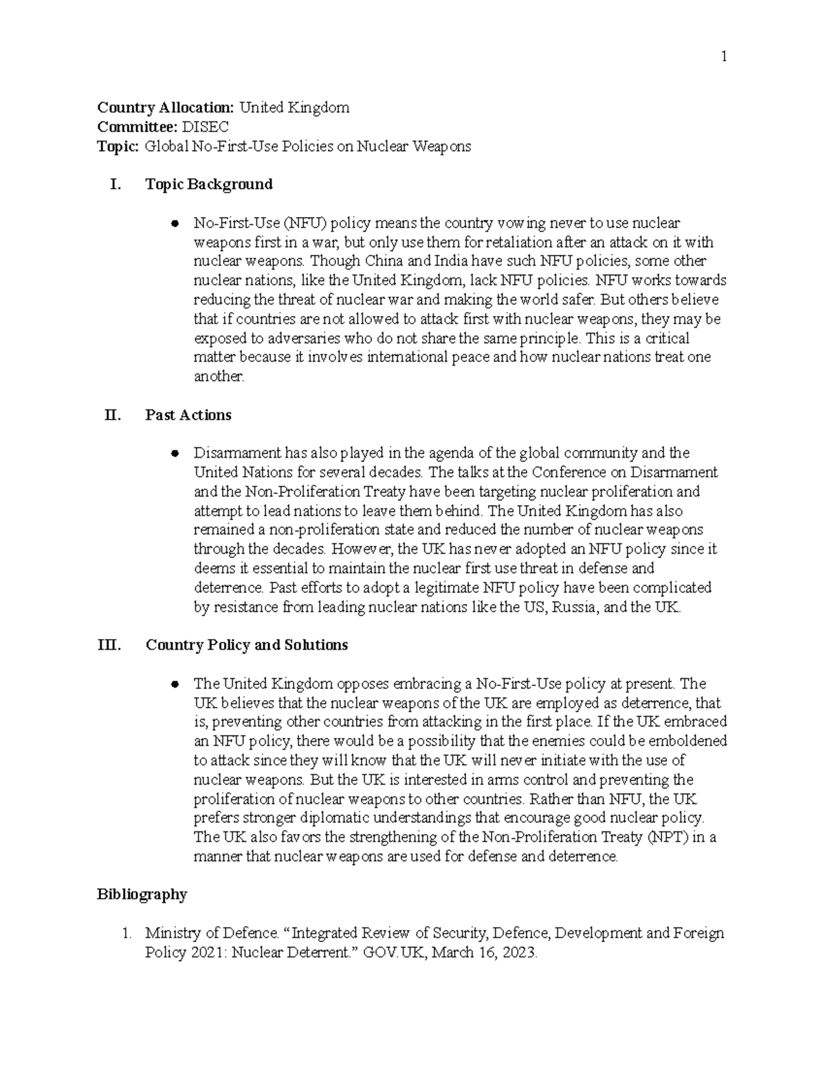 DISEC Committee: UK Policies on Nuclear Weapons & Materials - Studocu