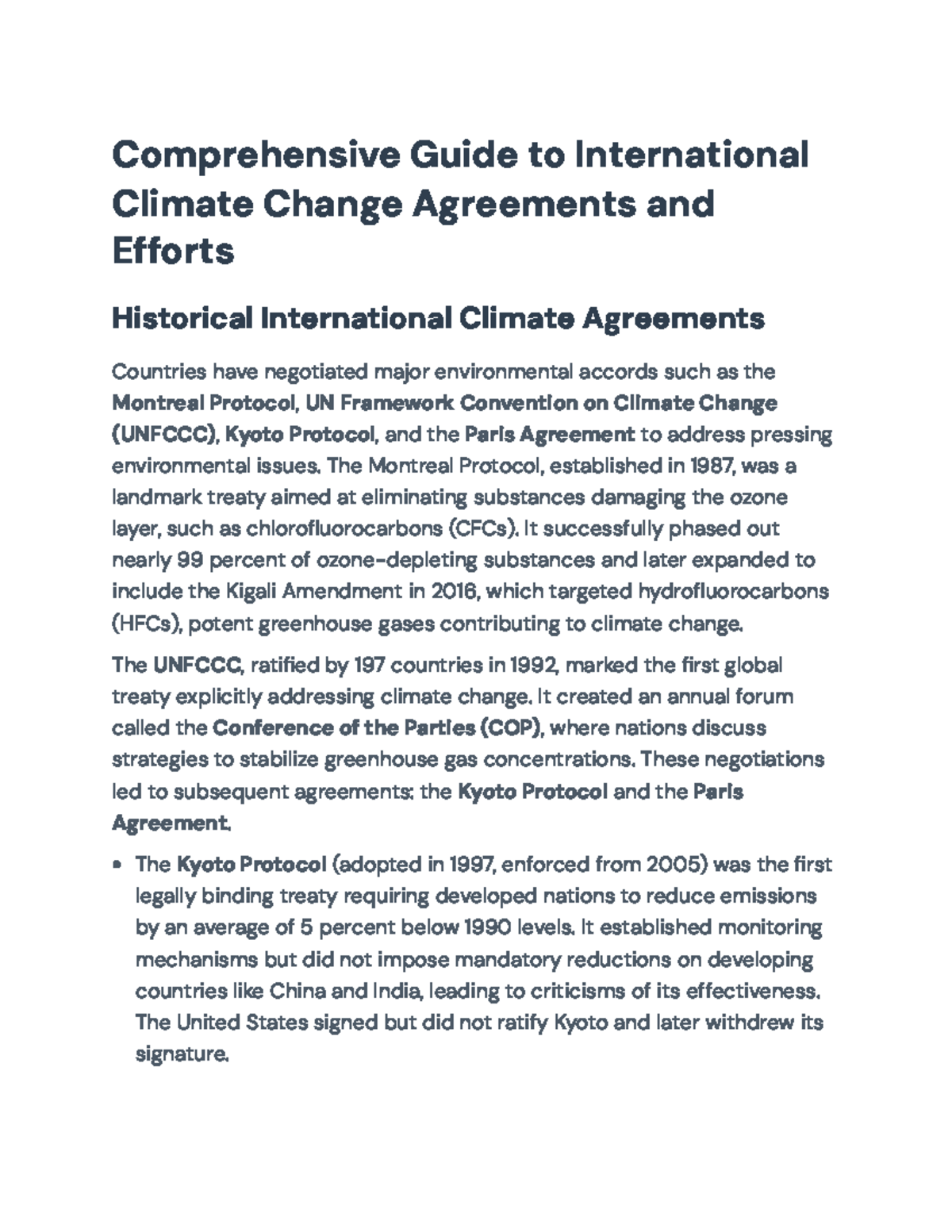 Comprehensive Overview of Intl Climate Change Agreements (Course Code ...