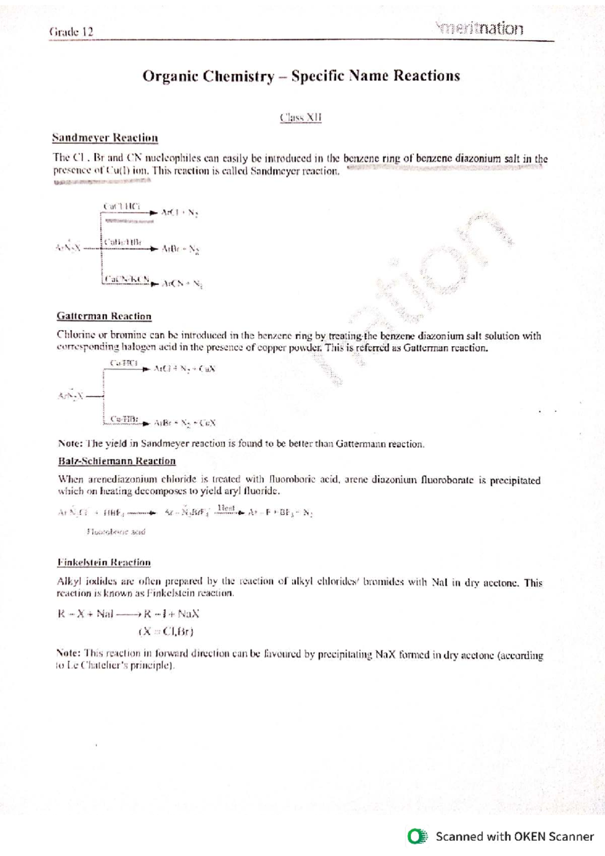 Grade 12 Organic Chemistry: Key Name Reactions and Mechanisms - Studocu