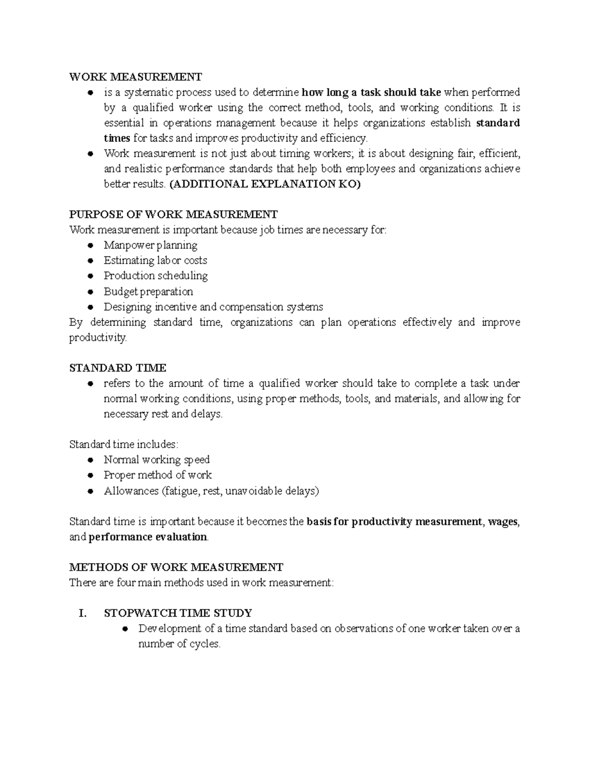 WORK Measurement - Notes on Operations Management (OPMAN) - Studocu