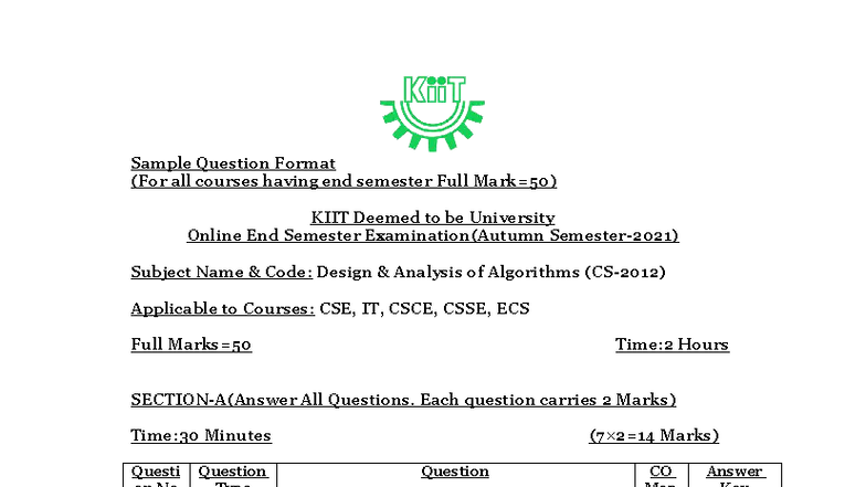 2021 DAA END - Autumn Exam Questions for CSE, IT, CSCE, CSSE, ECS - Studocu