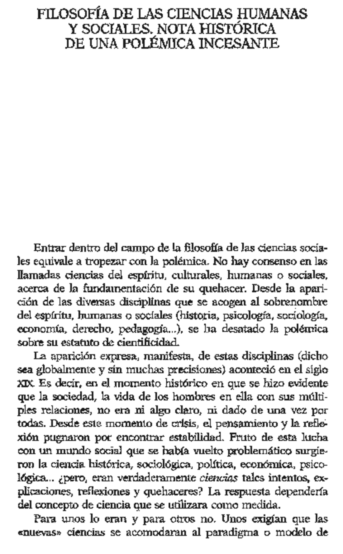 FILOSOFÍA DE LAS CIENCIAS HUMANAS Y SOCIALES: UN DEBATE INCESANTE - Studocu