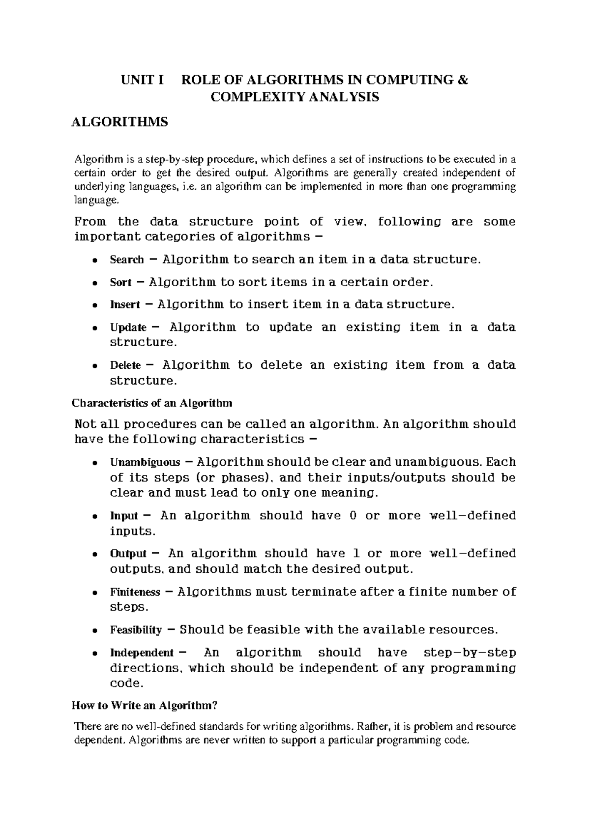 ADS UNIT 1 - notes for ADSA - UNIT I ROLE OF ALGORITHMS IN COMPUTING ...