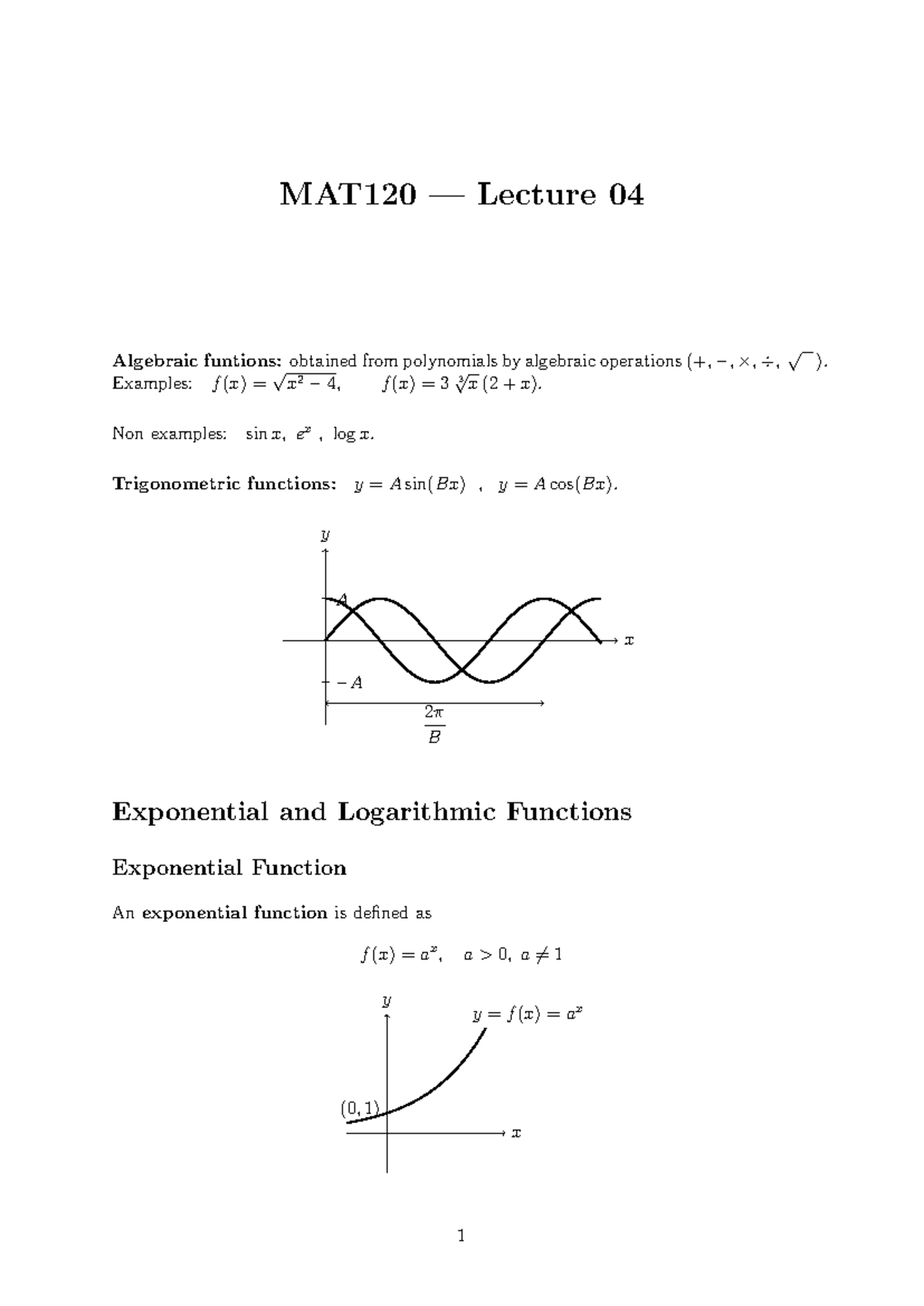MAT120 Lecture 04: Algebraic & Trigonometric Functions Overview - Studocu