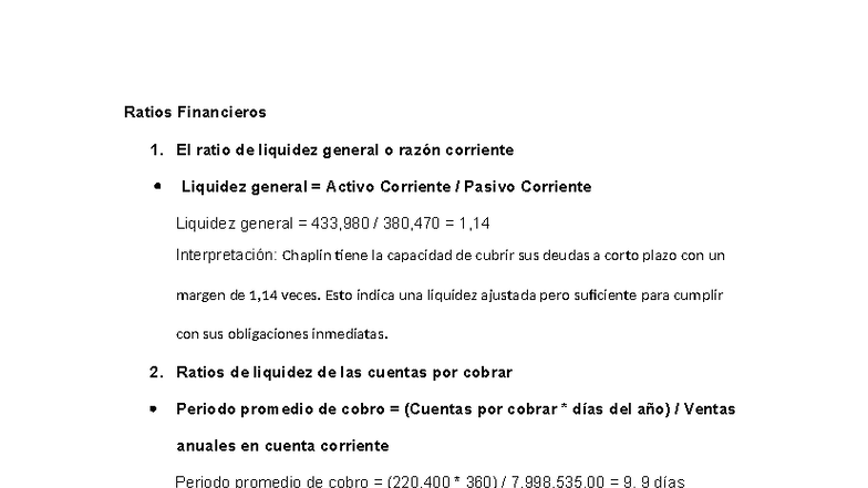 Ratios Financieros - Trabajo de Investigación (FIN 101) - Studocu