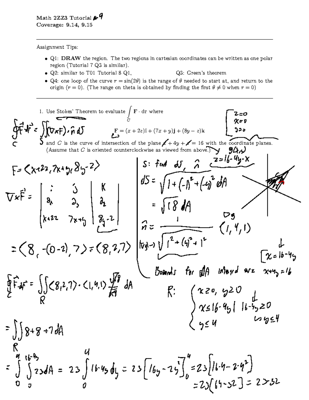 Math 2ZZ3 T01 Tutorial 9 Notes: Coverage and Assignment Tips - Studocu