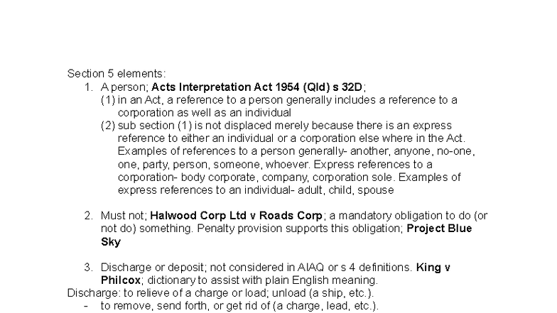Legislation Elements: Interpretation Act 1954 (Qld) Analysis - Studocu
