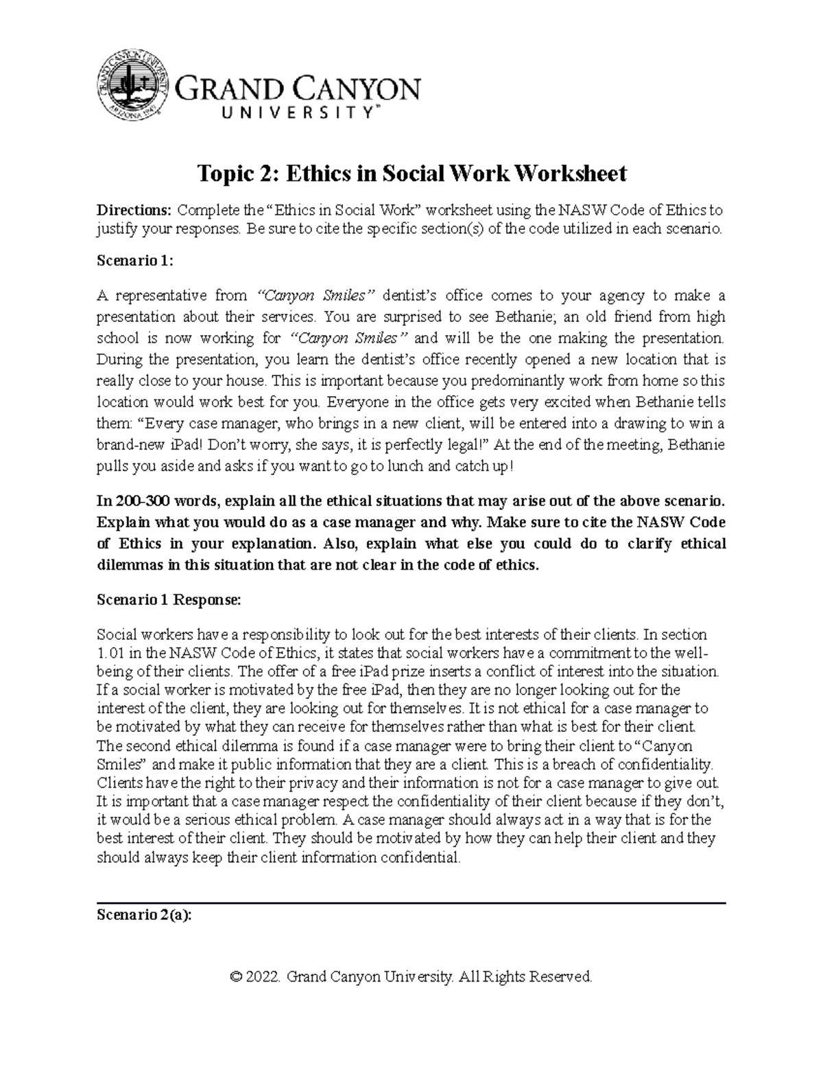 SOC 445 RS T2 Ethics in Social Work: Complete Worksheet Analysis - Studocu
