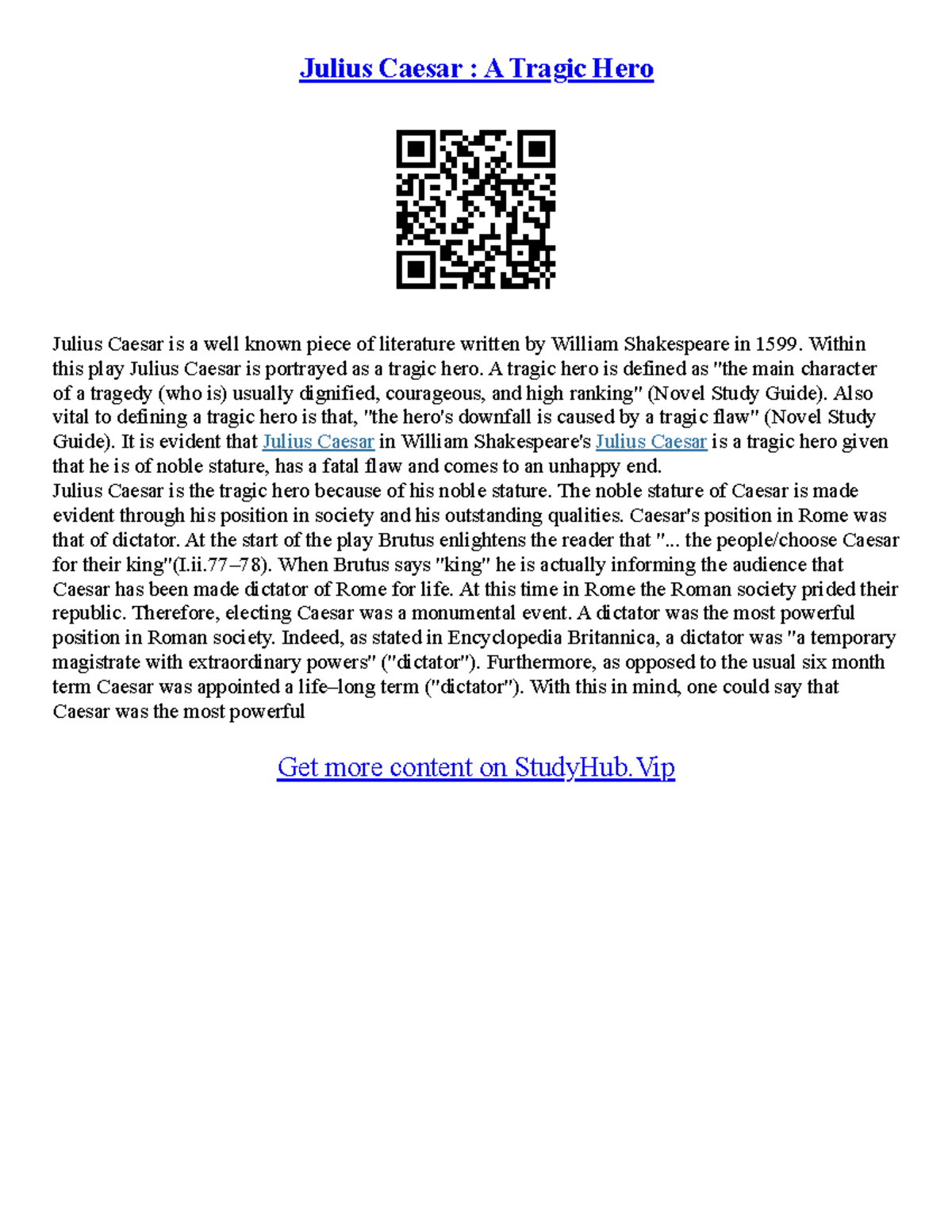 Julius Caesar: Exploring the Tragic Hero in Shakespeare's Play Essay ...