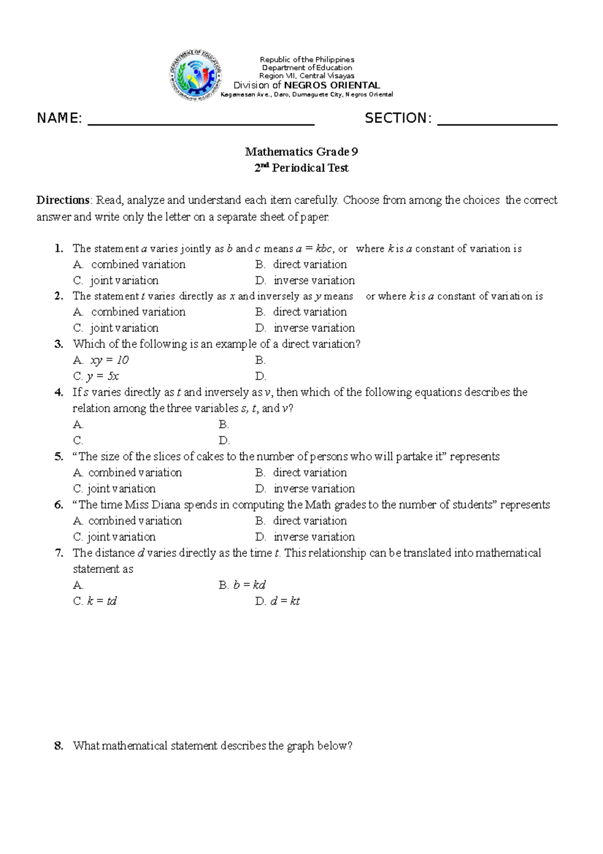 MATH9 Periodical Test Q2 - Final Assessment in Mathematics Grade 9 ...