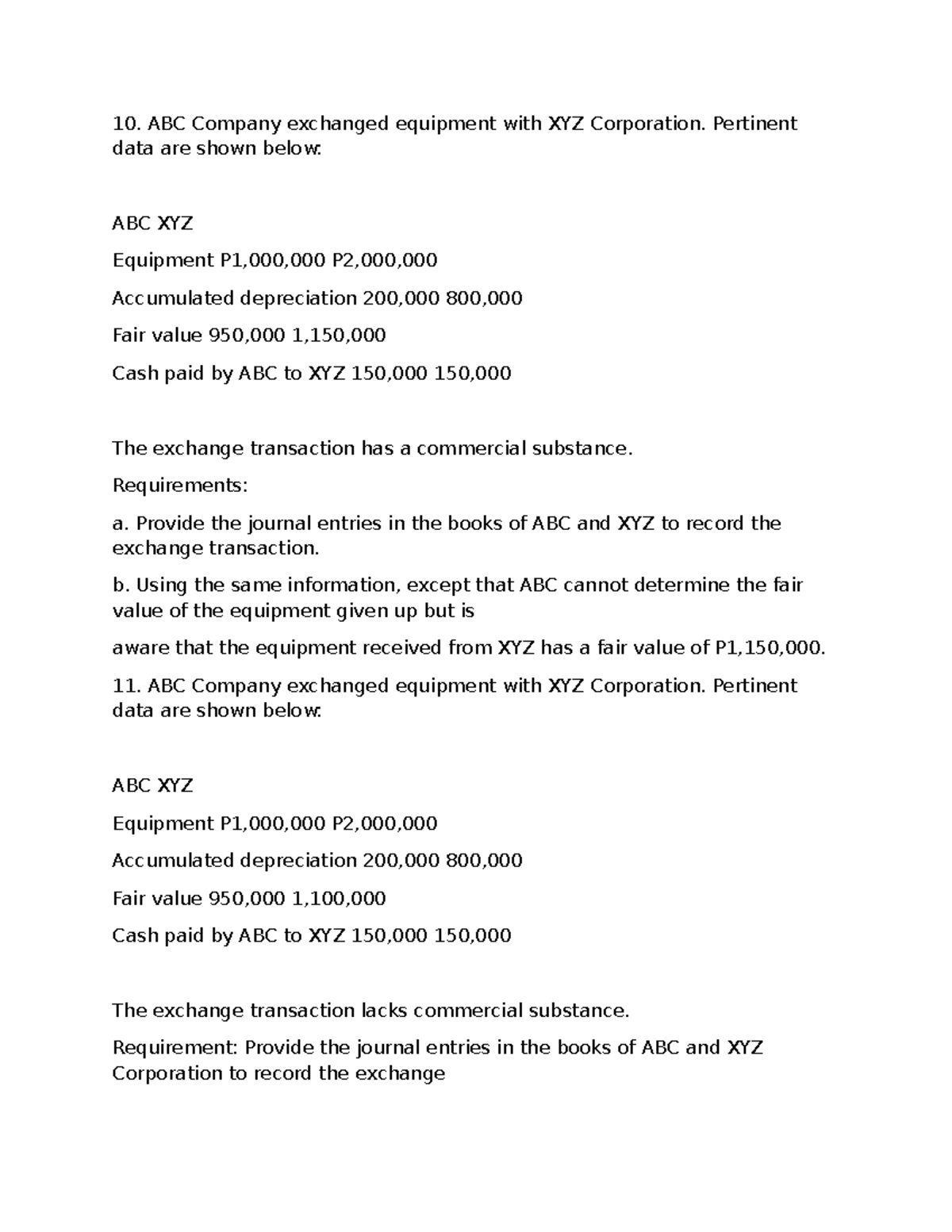10 - Journal Entries for Equipment Exchange & Land Acquisition - Studocu