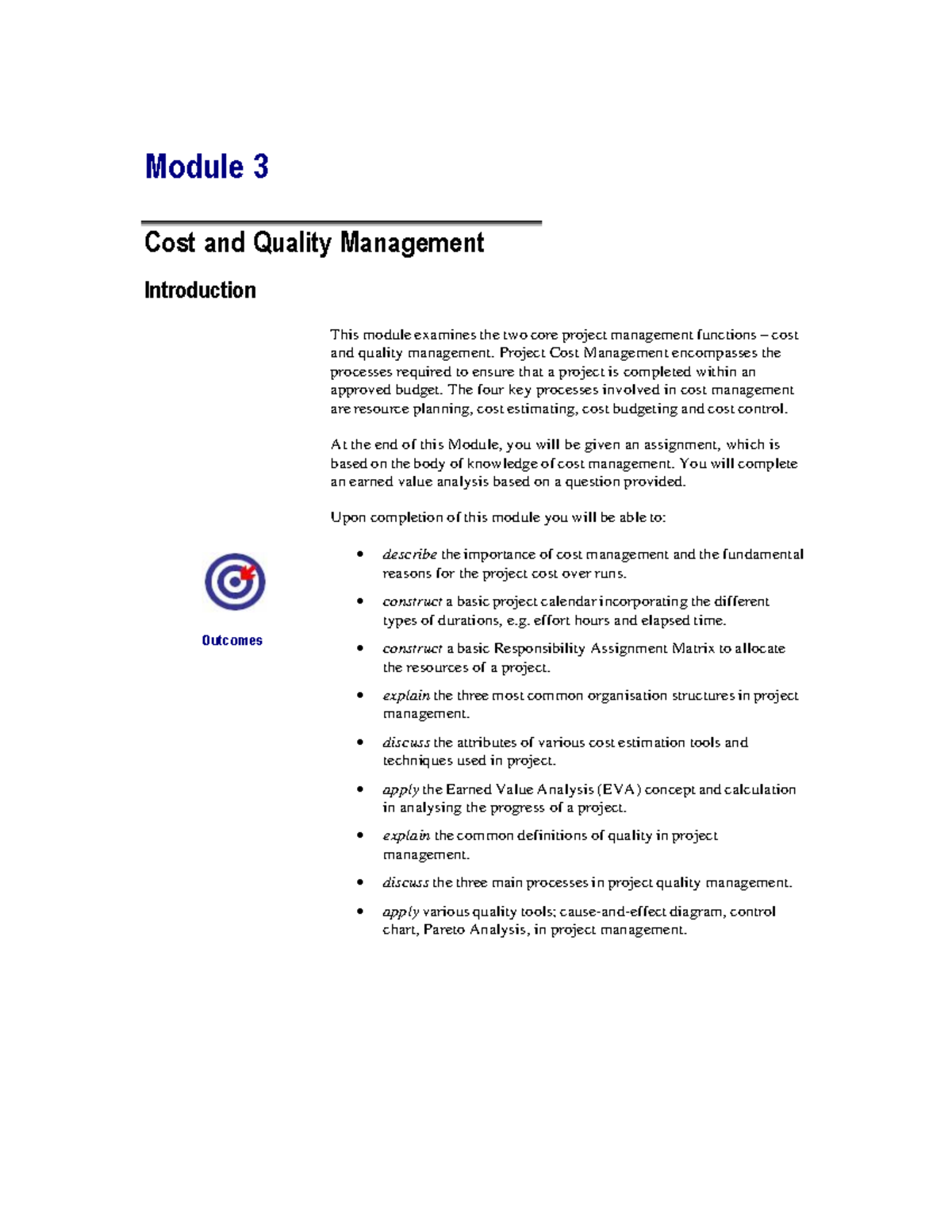 Module 3 Cost and Quality Management - Module 3 Cost and Quality ...